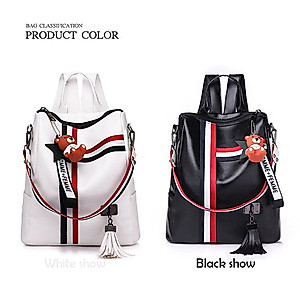 Taremoci women's backpack handbag large capacity leather bag cute women's mini backpack, black, white (White)