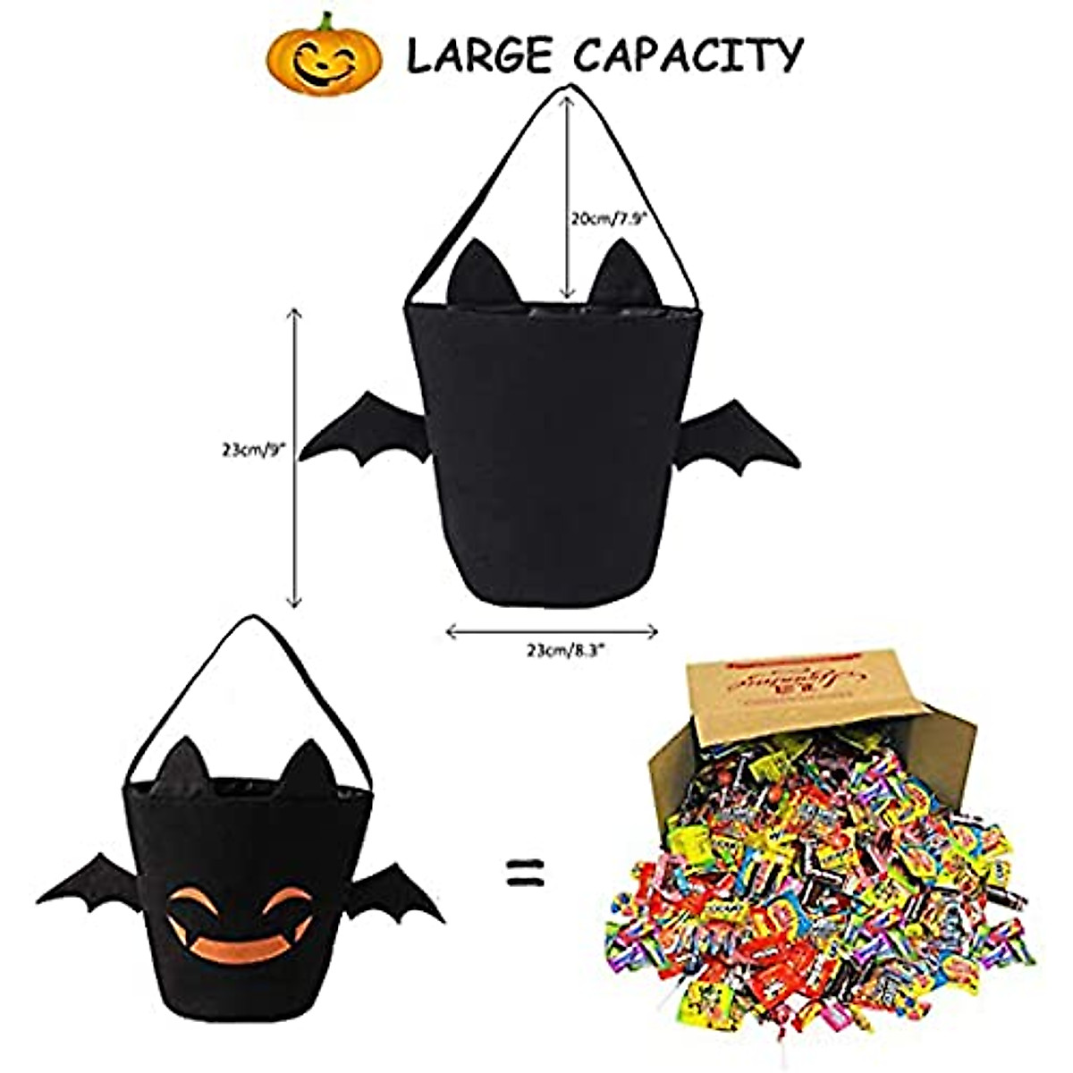 Zhenpony Halloween Trick or Treat Bags Bat Candy Bucket Reusable Canvas Bag Best Halloween Party Gifts for Kids Halloween Bucket Large