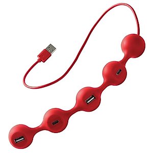 LEXON PEAS HUB 2 4-Port Hub, Charge 2 x USB, 2 x USB-C 2 Smartphones Simultaneously, Copper Inner Cable LD143DR, Dark Red