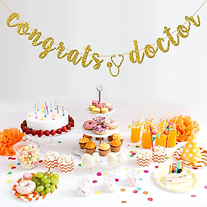INNORU Gold Glitter Congrats Doctor Banner, Congrats Grad Sign - Medical Doctor Graduation College Graduation Party Bunting Decorations