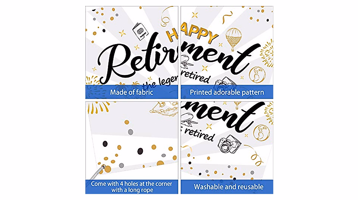 Retirement Party Banner - Large White & Gold Photo Backdrop