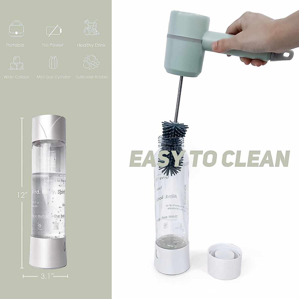 KmaxShip Portable Sparkling Water Maker 1000ml - Large Capacity Soda Maker Machine for Home and Outdoor Use Seltzer Water Maker, No Electricity Needed Soda Water Maker (White, 1000ML)