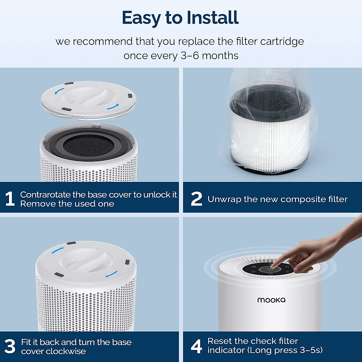 Air Purifier and Filter Combo, Air Purifiers for Home Large Rooms up to 1200ft², MOOKA H13 True HEPA Air Purifier for Bedroom Pets with Fragrance Sponge, Timer, Air Filter Cleaner