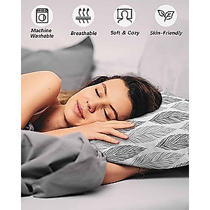 Edwiinsa Grey Leaves Pillow Covers King Standard Set of 2 20x36 Bed Pillow, Gray Summer Tropical Plant Aesthetics Plush Soft Comfort for Hair/Skin Cooling Pillowcases with Envelop Closure