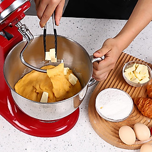 Stainless Steel Mixing Bowl & Dough Hook for KitchenAid 4.5 & 5.0 Quart Tilt-head Mixers, Dishwasher Safe, Additional Replacement with KitchenAid Original Attachments