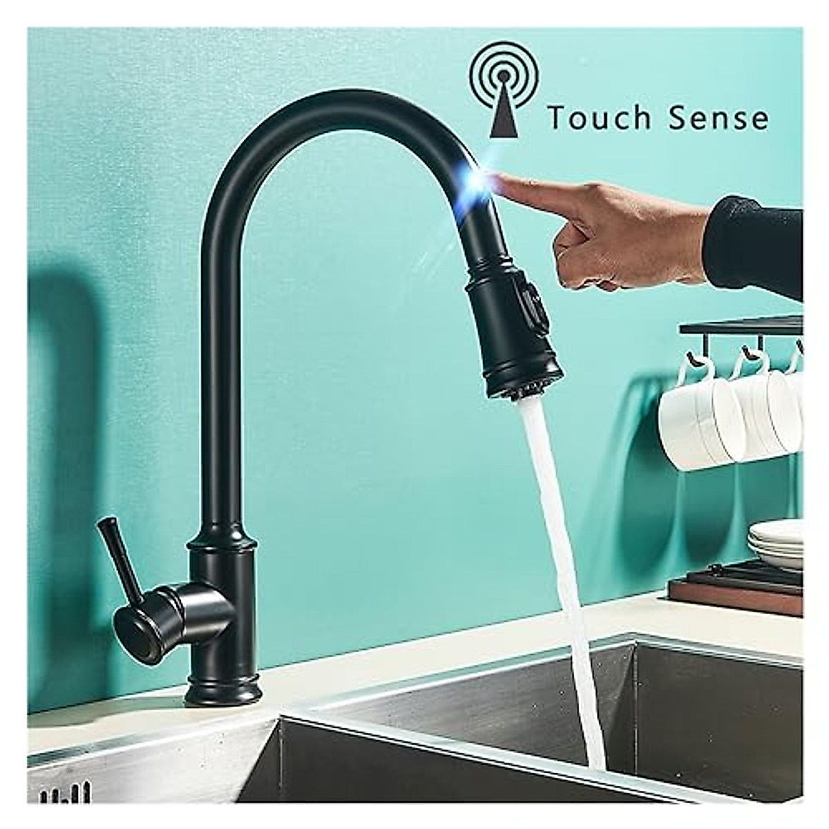 Upgrade Smart Touch Kitchen Faucet Black Vote Induction Faucet Gold/Nickel 360 Swivel Crane 2 Outlet Mixer Faucet(No Sensor Brush Gold)