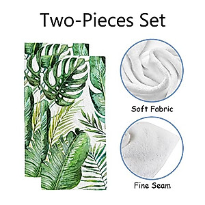 TOPCARPENTER Palm Leaf Tropical Hand Towels for Bathroom Palm Leaf Beach Towel Set of 2 Green Tropical Palm & Fern Leaves Bathroom Kitchen Decor Soft Quick Dry Super Absorbent 30 X 15 inch