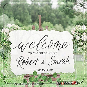 SPEEDYORDERS Personalized Acrylic Wedding Sign - Custom Welcome to Our Wedding Acrylic Sign - Painted Look Modern Acrylic Design with Personalized Name and Date
