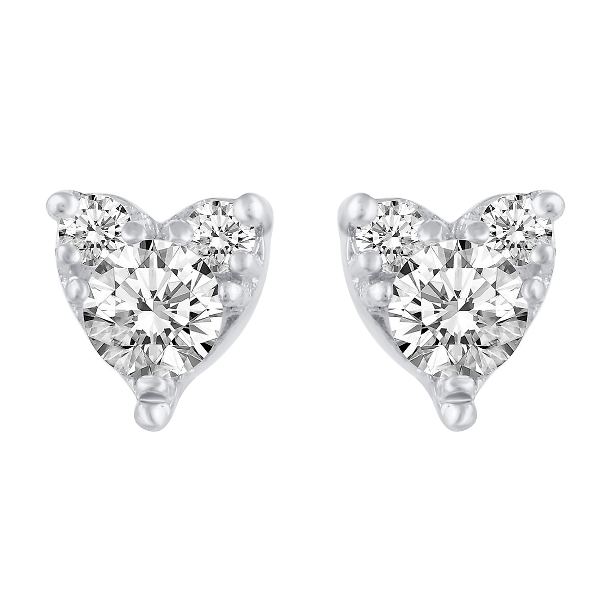 1/4 Ctw Natural Diamond Stud Earrings set in 925 Sterling Silver (HEART)