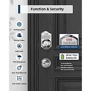 Fingerprint Door Lock Set - TEEHO Keyless Entry Door Lock with Handle - Door Knob with Keypad Deadbolt - Smart Locks for Front Door - Auto Lock - No Need App - Easy Installation - Satin Nickel