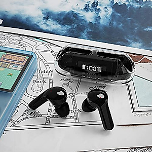 pstuiky Wireless Earphone Bluetooth 5.3 Headphones Transparent Digital Display Headphones Mini in-Ear Wireless Sports Music Earbuds with Microphone Noise Cancelling Headset (Black)