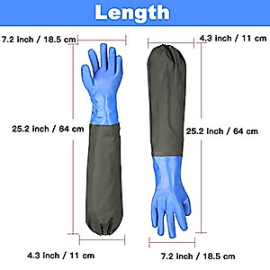 Haiou Long Rubber Gloves Elbow Length Chemical Resistant Gloves with Cotton Lining Waterproof Gloves, 25 inches, Large