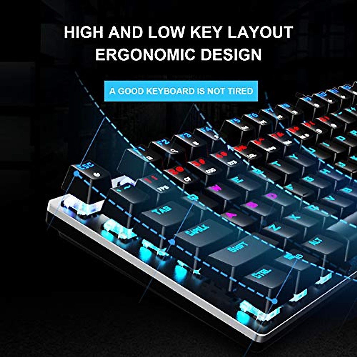 NBSXR -Manipulator keyboard with full keys without punching, metal panel, high-low key layout, 104-key dustproof USB interface, rainbow gaming keyboard,Green