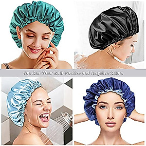 2Pack Satin Bonnet for Sleeping Silk Bonnet Hair Bonnets Cap, Double use Extra Large Double Layer Reversible Adjustable, Sleep Bonnet Used to Keep Hair Dry During Sleep. Green-Blue