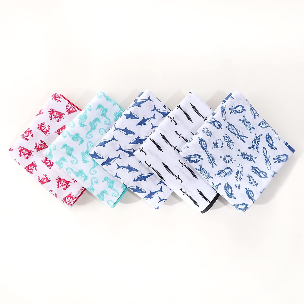 HOULIFE Women Cotton Handkerchiefs, 5/10 Pieces Soft Ladies Handkerchieves Assorted with Cartoon Pattern 15.7 x 15.7” (Mixed-5pcs)