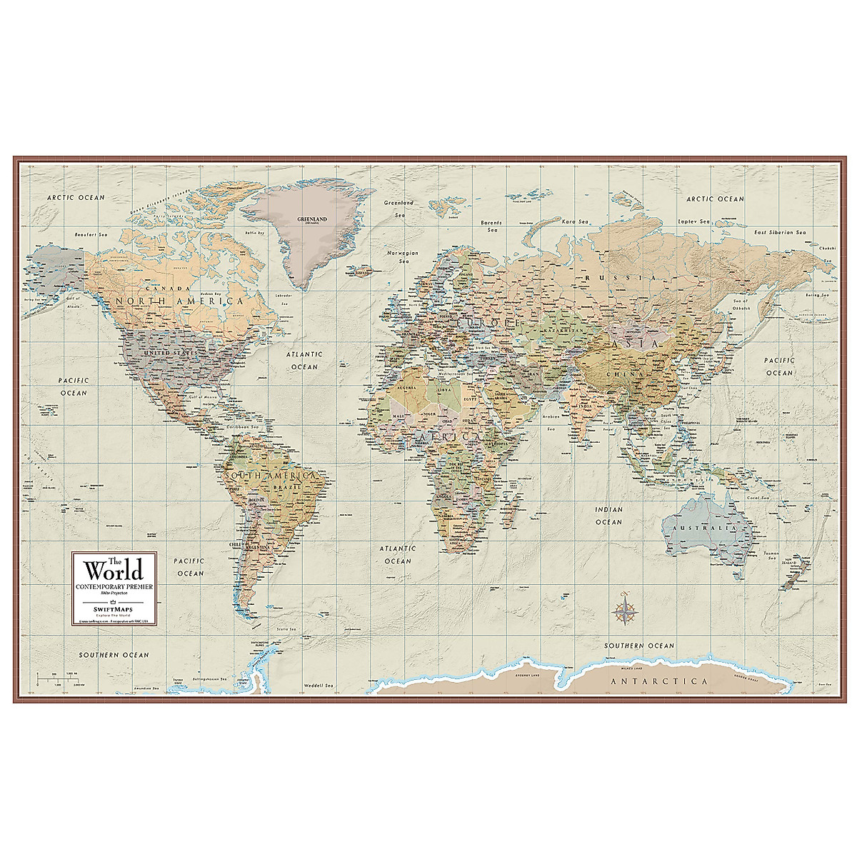 Swiftmaps World and USA Contemporary Premier 3D Two Wall Map Set (24x36 Laminated)