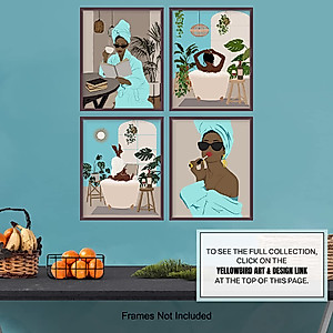 Light Blue African American Bathroom Decor Set - African American Women - Minimalist Abstract Wall Art - Afro Black Art - Black Culture - Guest Bath, Powder Room, Restroom Spa Decorations Accessories