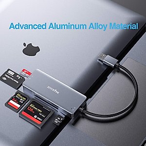 CF Card Reader,USB 3.0 to Compact Flash Memory Card Reader Adapter 5Gbps Read 5 Cards Simultaneously for SDXC, SDHC, SD, Micro SDXC, Micro SD, Micro SDHC, M2, MS, CF and UHS-I Card (Grey)
