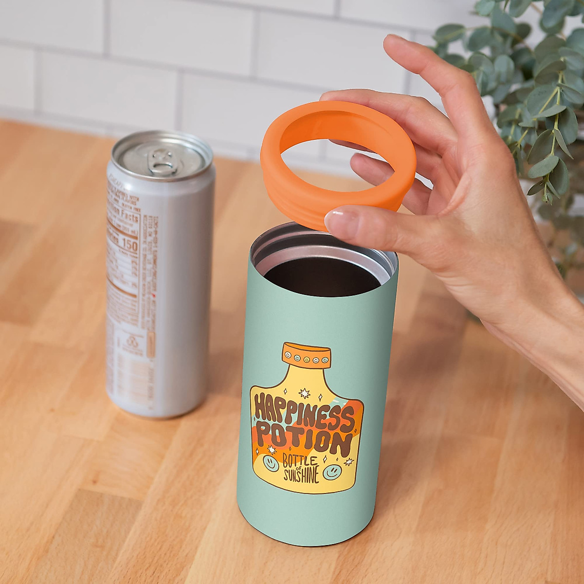 Insulated Stainless Steel Slim-Can Cooler by Studio Oh! - Happiness Potion - 12-Ounce Double-Wall Construction with Full-Color Artwork & Secure Screw-On Lid