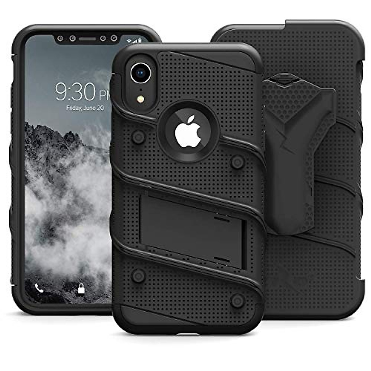 ZIZO Bolt Series for iPhone XR Case with Screen Protector Kickstand Holster Lanyard - Black