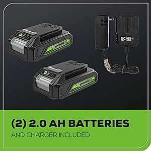 Greenworks 24V Brushless Cordless Drill Kit, 310 in./lbs, 18+1 Position Clutch, 1/2 '' Keyless Chuck, Variable Speed, (2)2Ah Batteries with 2A Charger, LED Light, 8pcs Drill Bits with Tool Bag