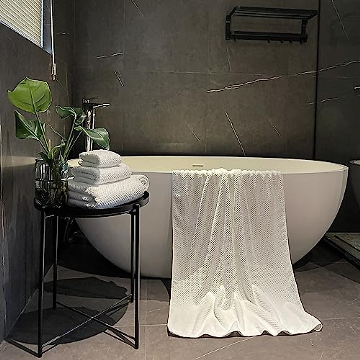 HVMS Extra Large Bath Towels Set for Bathroom 30x60 Inches Super Soft Light Weight Quick Dry Microfiber Shower Towels (White,6 Piece)