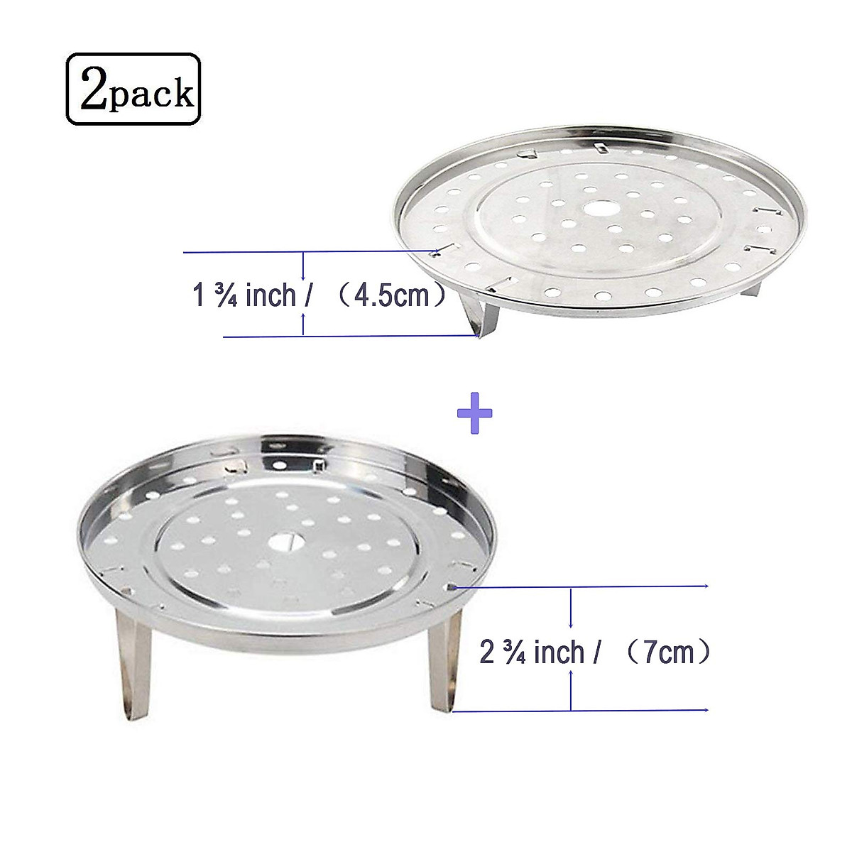 Turbokey 10.8 Inch Cooker Rack 2 Pack Pressure Canner Rack with 3 Short and 3 Tall Detachable Legs Stainless Steel Food Steamer Racks for Cooking,Toast,Bread,Salad,Baking (10.8"/275mm)