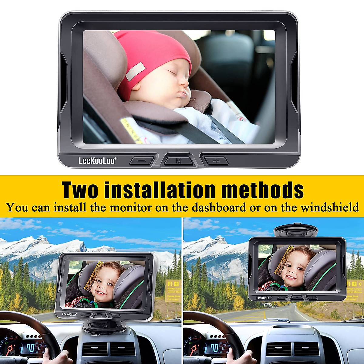 Baby Car Mirror,AHD 1080P Baby Car Camera with 5'' Monitor System for Car Back Seat Full View Infant,Powerful IR Night Vision Aimed at Baby-Easily to Observe Baby's Behavior Movement-LK13
