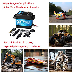 ANNIMOS 45KG High Torque Servo 8.4V Coreless RC Steering Servo Motors Stainless Steel Gear Low Profile Waterproof for 1/8 1/10 1/12 Scale Cars DIY Robotic - 180 Degree