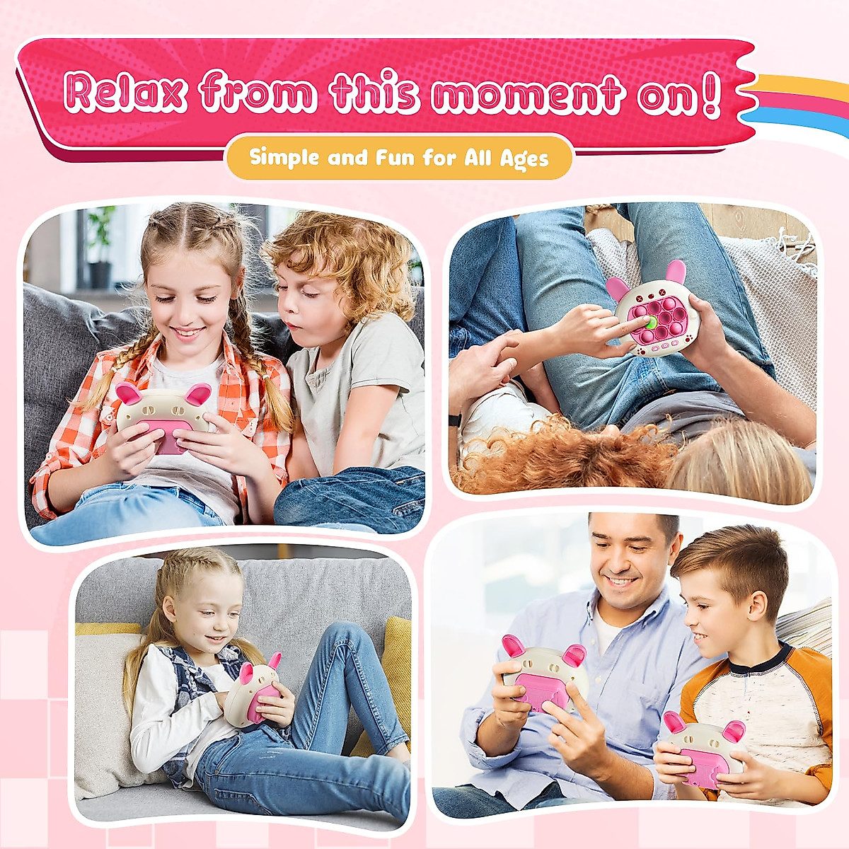 Alltope Pop Fidget Kids Games Toys Fast Push Game, 4 Different Modes Handheld Bubble It Pro Light Up Game Portable Puzzle Machine for Kids, Boys, Girls, Teens, Adult Birthday Gift Rabbit Pink