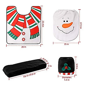 D-FantiX 4-Piece Snowman Santa Toilet Seat Cover and Rug Set Red Christmas Decorations Bathroom 2023