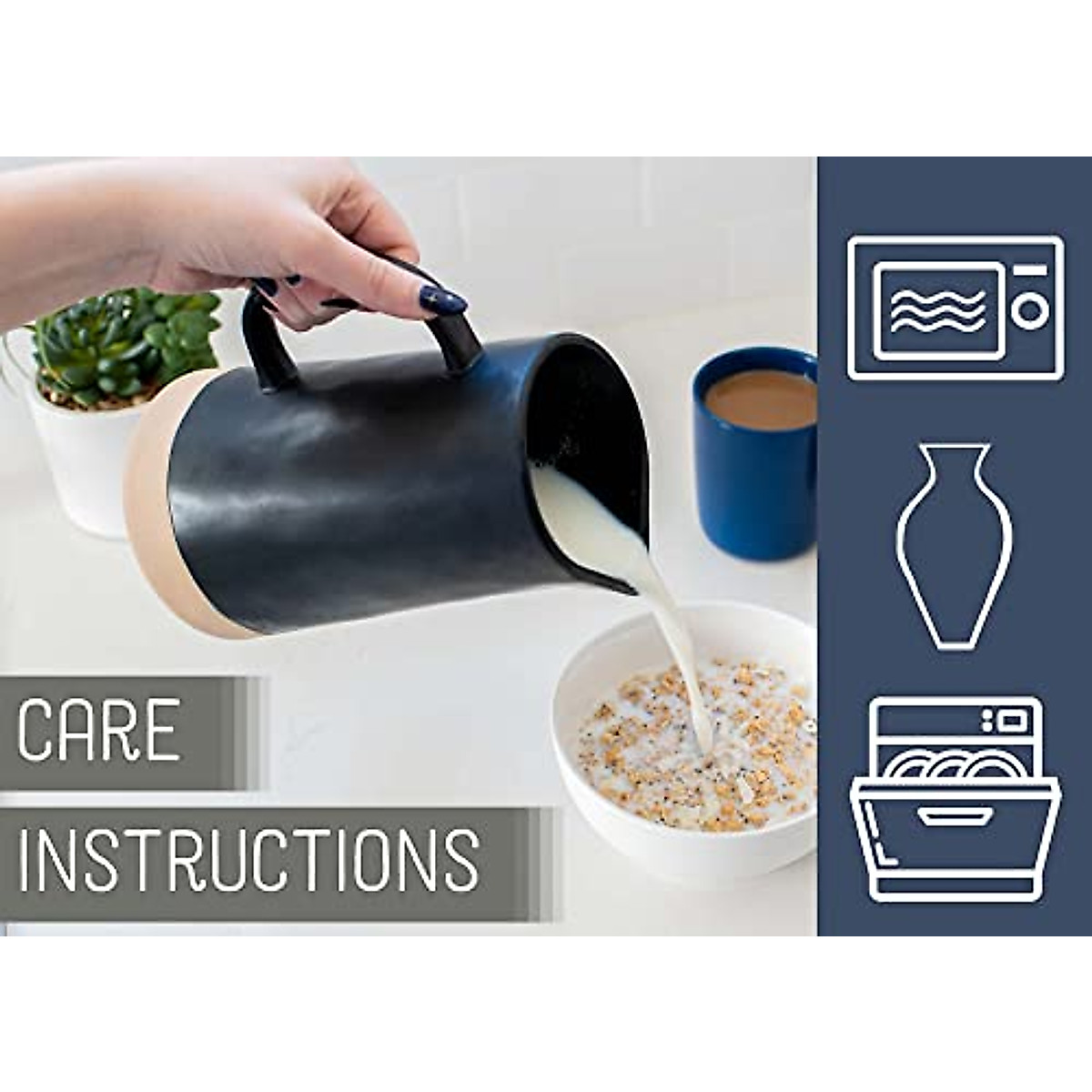 Nat & Jules Large Raw Bottom Matte Black 48 ounce Ceramic Pitcher Jug