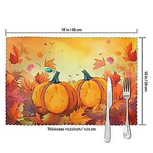 Autumn Fall Sunflowers Pumpkins Butterfly Maple Leaf Thanksgiving Autumn Placemats Set of 6 Washable Non-Slip Wrinkle-Resistance Table Place Mats 12 X 18 Inch for Kitchen Dining Table Decoration