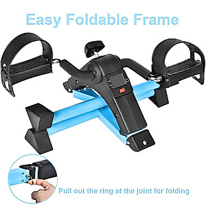 Pedal Exerciser Under Desk Bike with LCD Monitor Resistance for Seniors, Stationary Foldable Mini Exercise Bike Pedals Peddler Exerciser for Arms and Legs for Office or Home (Blue)