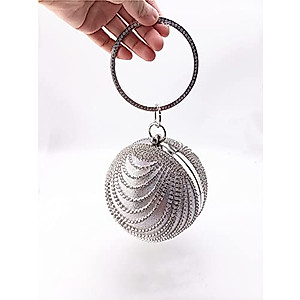 Round Clutch tassel Purse Women Crystal Evening Bag for Wedding Party Women's Ball Shape Crystal Evening Clutch Purse Wedding Party HandBags With Necklace Earrings Set(Silver)