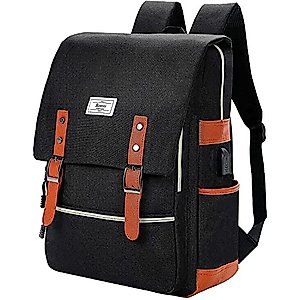 Ronyes Vintage Laptop Backpack College School Bag Bookbags for Women Men 15.6’’ Laptop Casual Rucksack Water Resistant School Backpack Daypacks with USB Charging Port (Black)