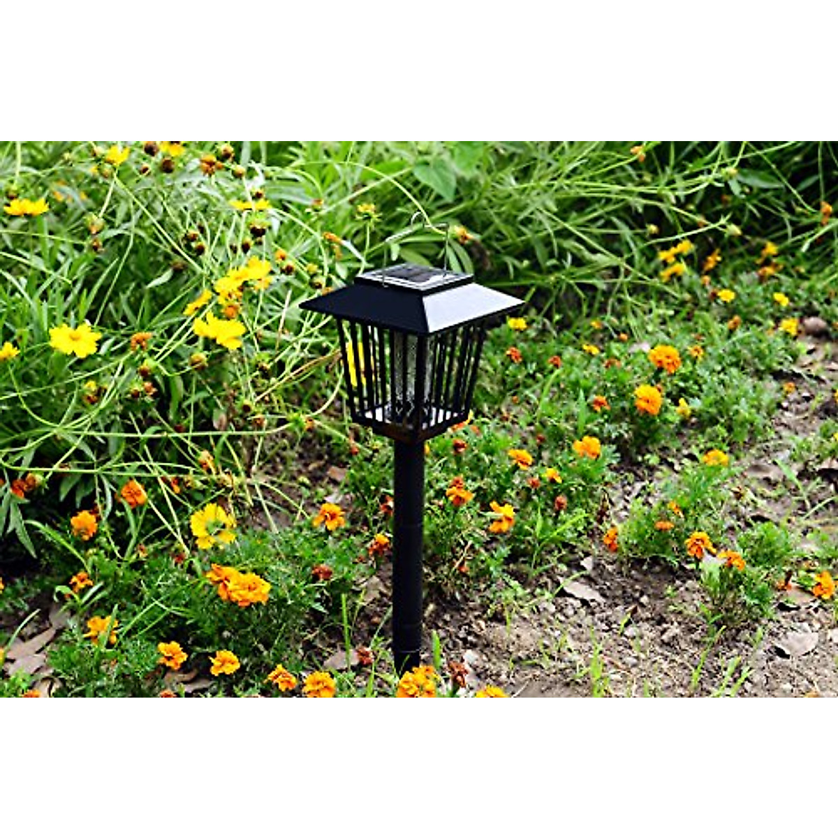 New & Improved Solar Powered Zapper- Enhanced Outdoor Flying Insect Killer- Hang or Stake in the Ground- Cordless Garden Lamp- Portable LED Machine- Best Stinger for Mosquitoes/ Moths/ Flies (Black)