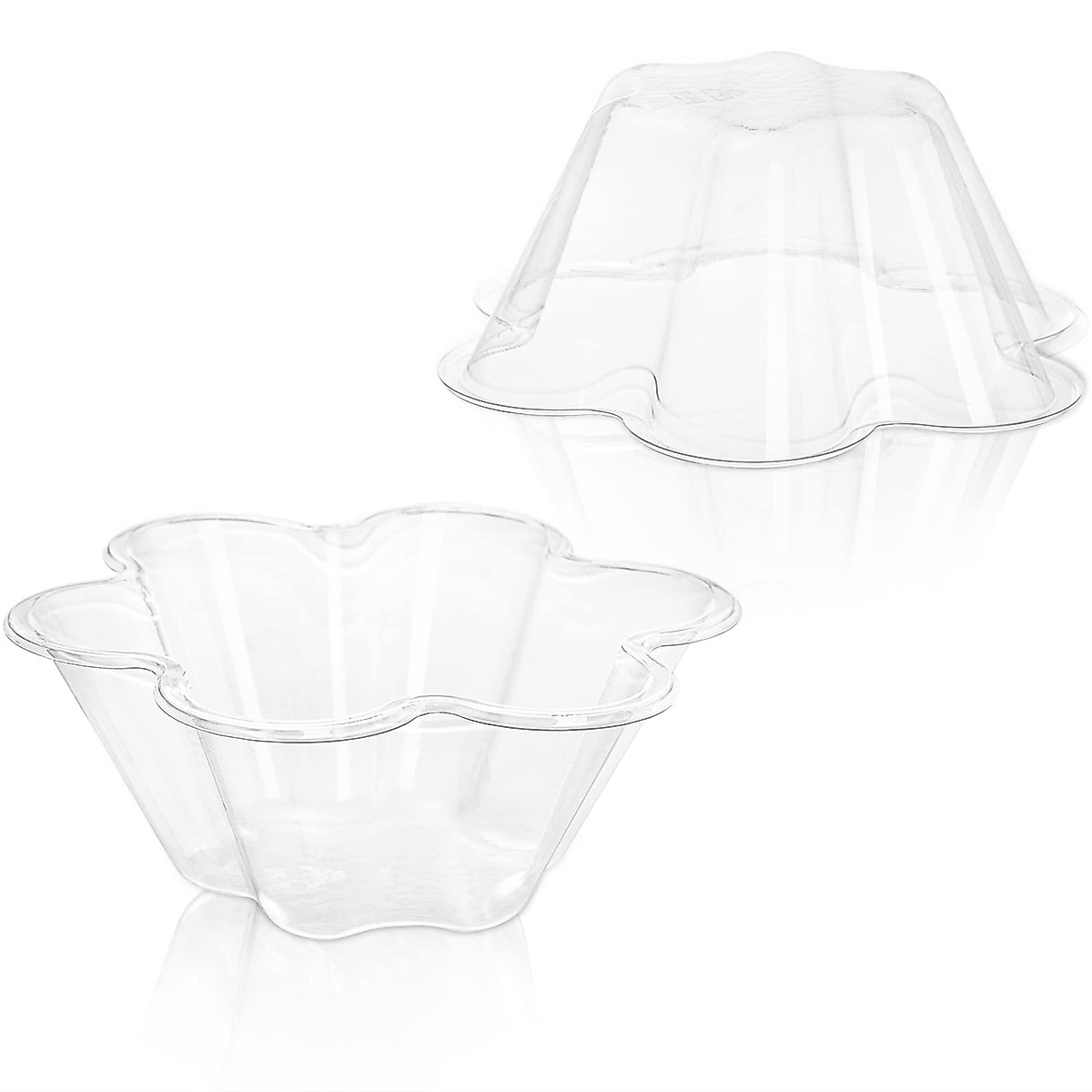 SOUJOY 100 Pack Ice Cream Cup, 8.5Oz Clear Flower Shape Appetizer Bowl, Disposable Plastic Dessert Serving Bowl for Sundae, Chocolate, Appetizers