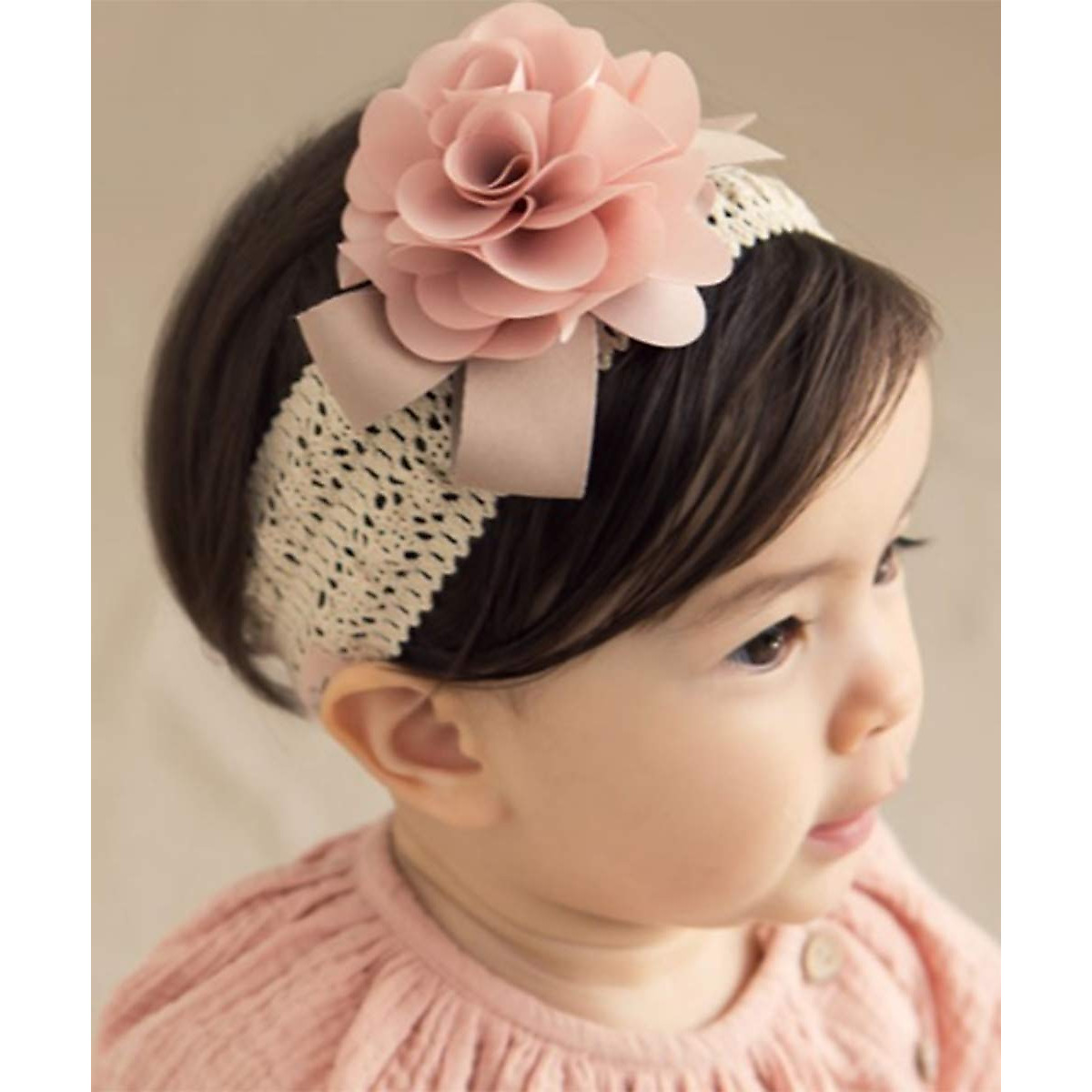 Denifery Baby Girls Cute Headband Elastic Lace Hair Band Pink Flower Headband Hair Accessories
