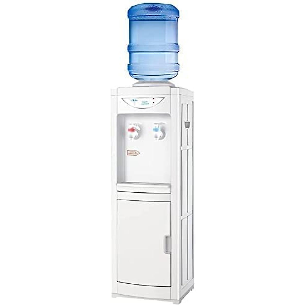 Water Cooler Dispenser 5 Gallon, Top Loading Water Dispenser Hot and Cold Water Dispenser with Storage Cabinet Child Safety Lock for Home Office, White