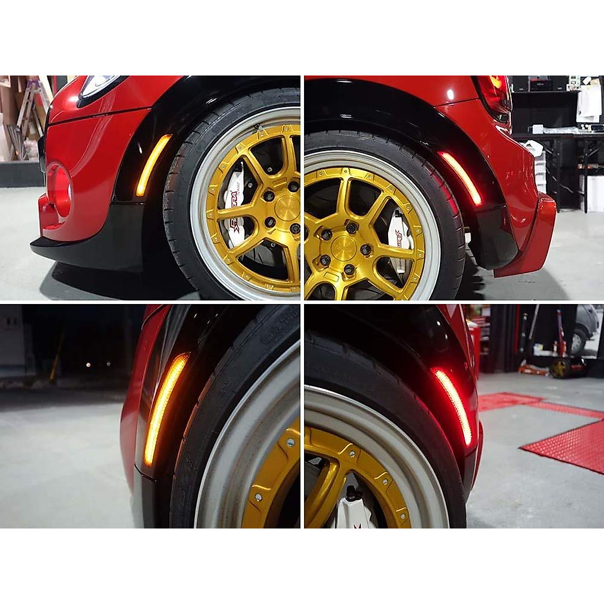 iJDMTOY Smoked Lens Amber/Red Full LED Side Marker Light Kit Compatible With 2002-2008 Gen1 MINI Cooper R50 R52 R53, Powered by Total 120-SMD LED, Replace OEM Sidemarker Lamps