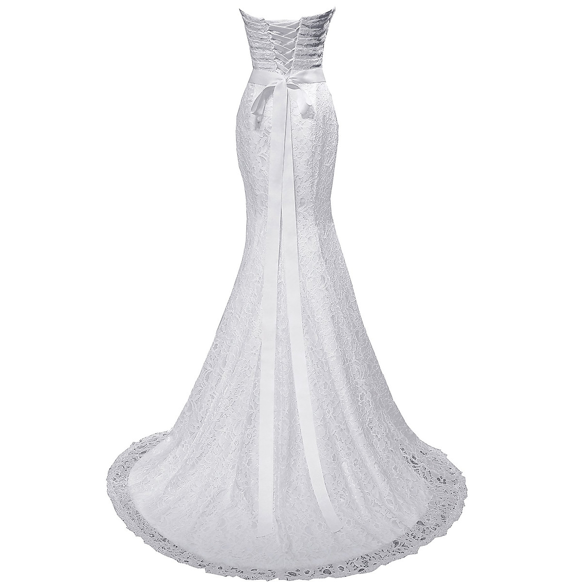 SOLOVEDRESS Women's Lace Wedding Dress Mermaid Evening Dress Bridal Gown with Sash (US 8,White)