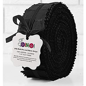 Soimoi 40Pcs Solid Black Precut Fabrics Strips Roll Up 1.5 Inches Cotton Jelly Rolls for Quilting