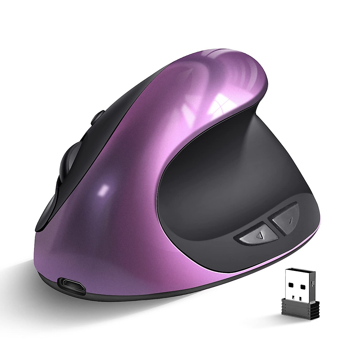 Woddlffy Ergonomic Mouse Wireless,Rechargeable Vertical Mouse Right Handed Small Mouse with 6 Buttons 1000/1200/1600 for Laptop,Desktop,PC, MacBook（Purple