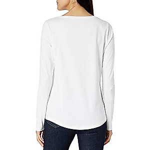 Amazon Essentials Women's Classic-Fit 100% Cotton Long-Sleeve V-Neck T-Shirt, White, Large