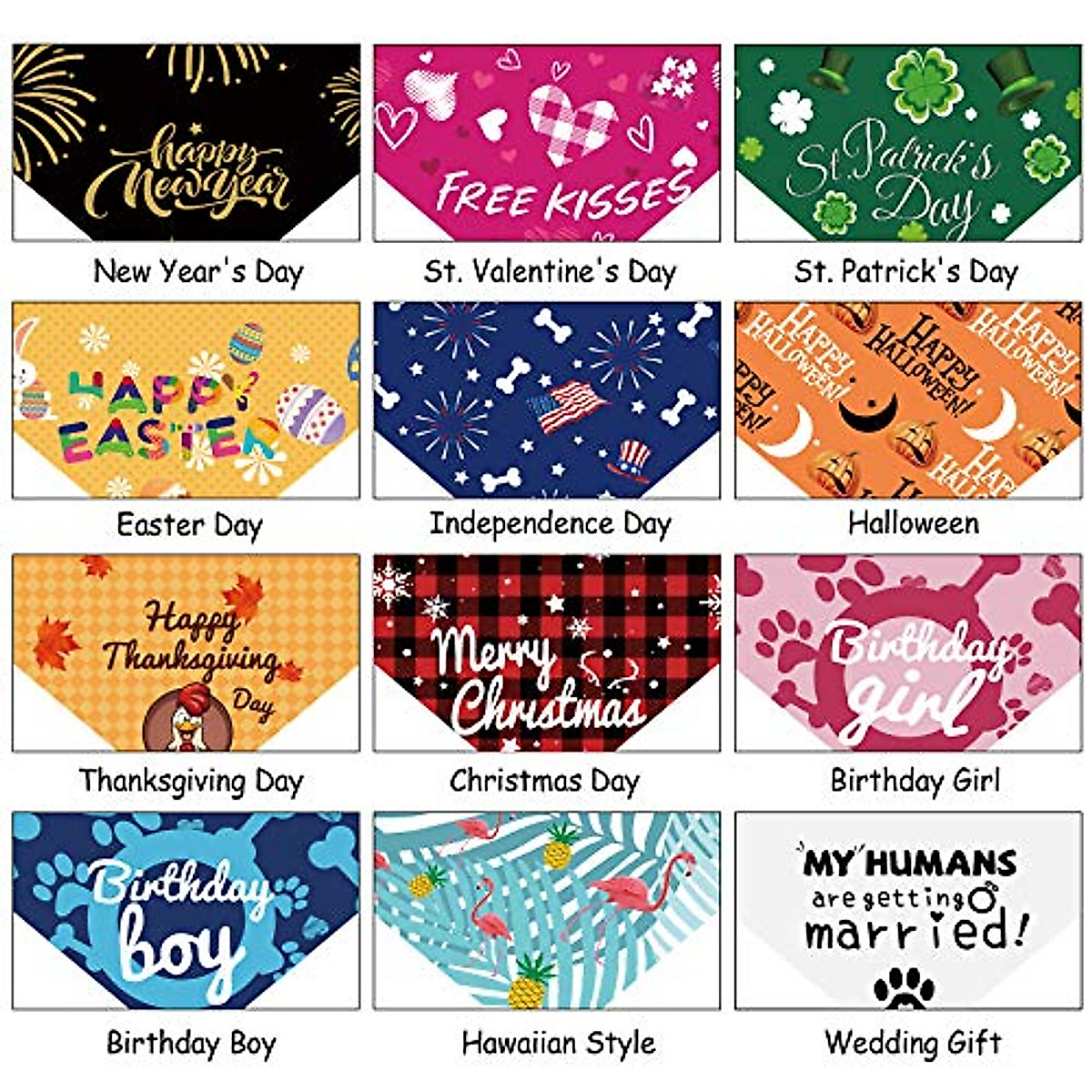 Yespet Dog 12 pieces Holidays Pet Halloween Thanksgiving Bandanas for Medium Large Dogs Christmas Valentine's Day Wedding Summer Pets Birthday Bandana Easter Independence St. Patrick's Day Scarf