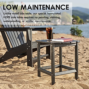 DAILYLIFE Outdoor Side Table, Adirondack Patio End Tables, Small Outdoor Coffee Table, HDPE Plastic End Table for Lawn, Garden, Beach, Pool, Balcony (Slate Gray, Single Layer)