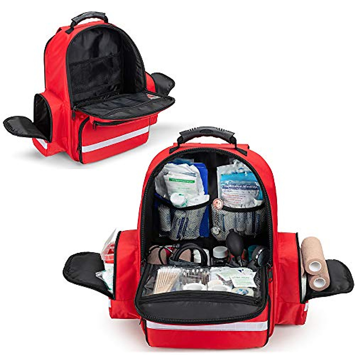 Trunab First Responder Bag Trauma Backpack Empty, Medical Emergency Kits Storage Jump Bag Pack for EMT, EMS, Police, Firefighters, Safety Officers - Patented Design Red