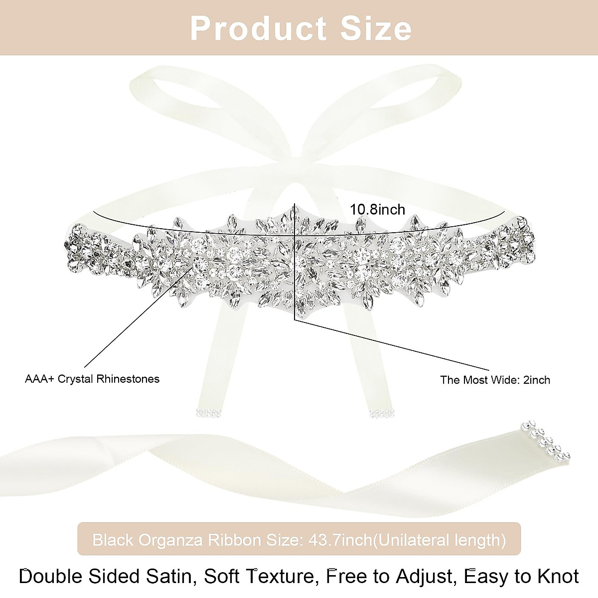 Araluky Handmade Rhinestone Bridal Belt Wedding Belts for Dresses with Ribbon