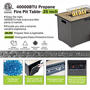 Dineli Patio Furniture Set Sofa Outdoor Furniture Set Sectional Couch Fire Pit Table Balcony Furniture Patio Table and Chairs Set with Propane Fire Pit (Light Gray, 6 pcs/firepit Table)